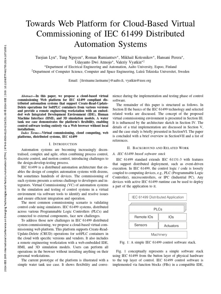 Towards Web Platform for Cloud-Based Virtual Commissioning of IEC 61499 Distributed Automation ...