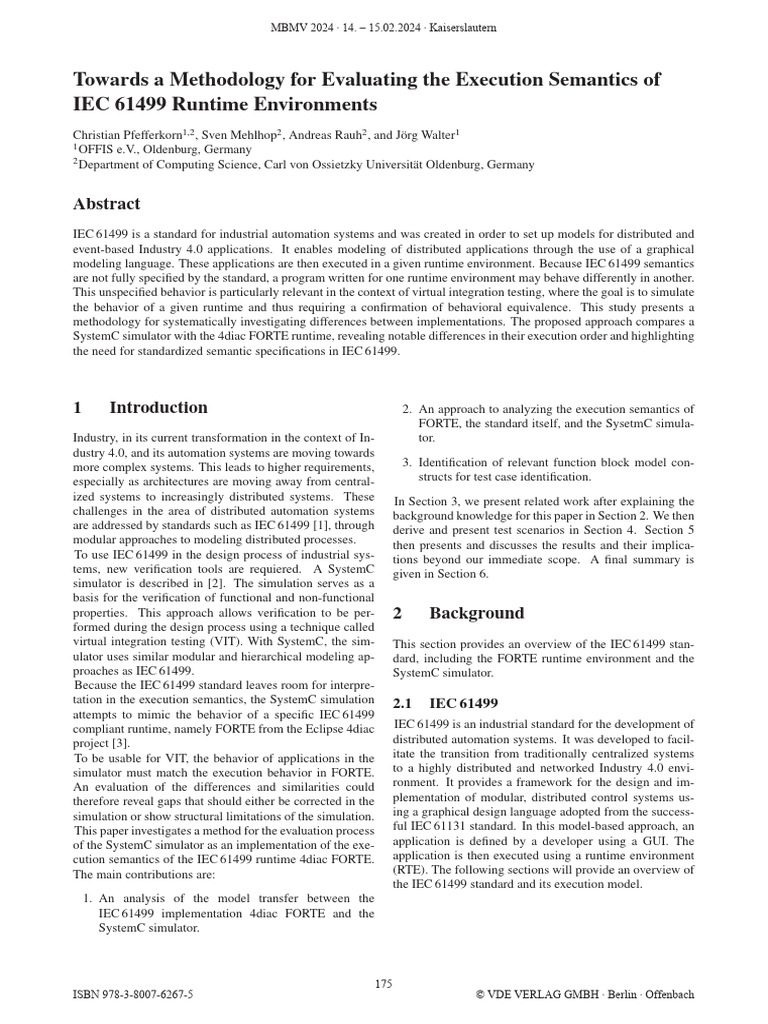 Towards A Methodology For Evaluating The Execution Semantics of IEC 61499 Runtime Environments ...