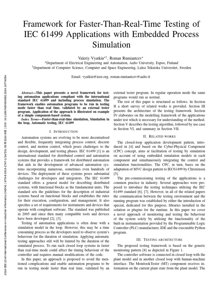 Framework For Faster Than Real Time Testing Of Iec 61499 Applications With Embedded Process