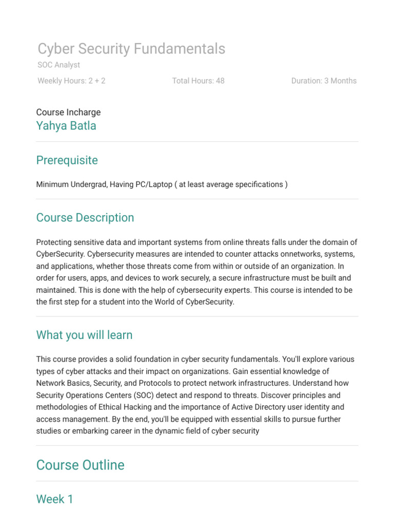 Cyber Security Fundamentals Course Outline | PDF | Security | Computer Security