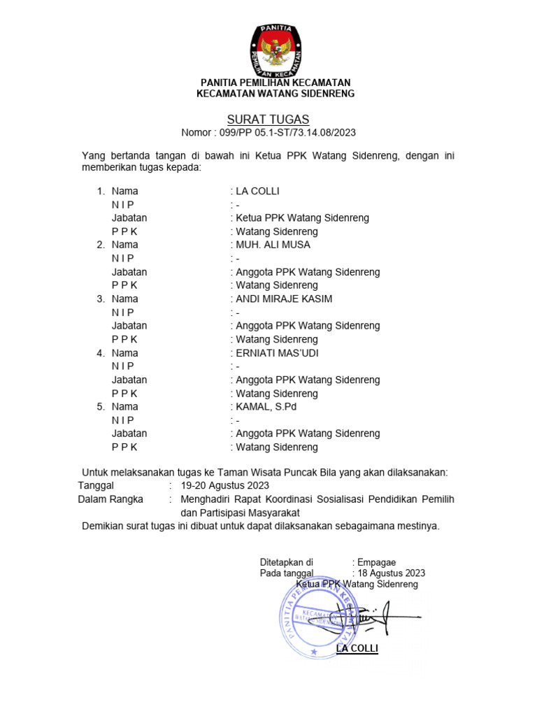 099.a. Surat Tugas Rakor PP dan PM | PDF
