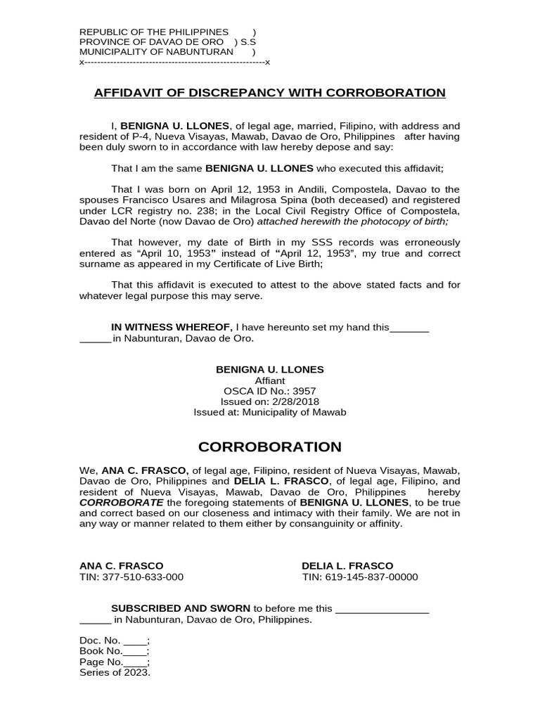 Affidavti of Discrepancy With Corroboration, LLONES | PDF