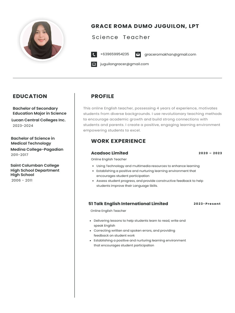 Experienced Online English Teacher Profile | PDF