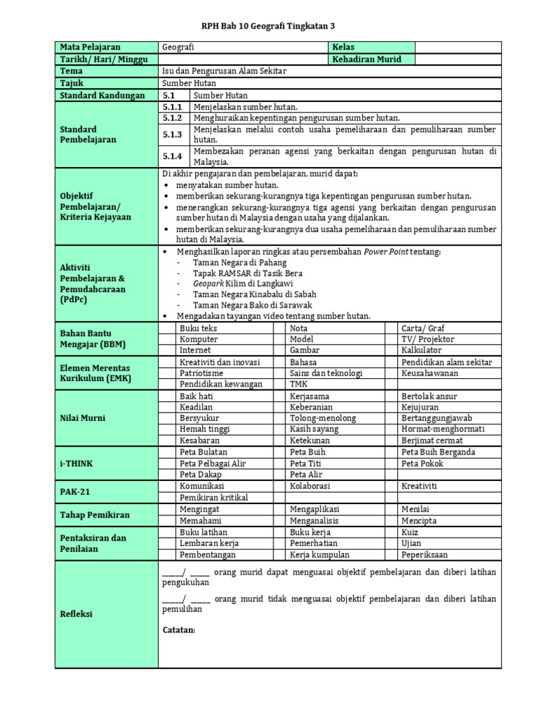 e-RPH Bab 10 Geografi Tingkatan 3 | PDF