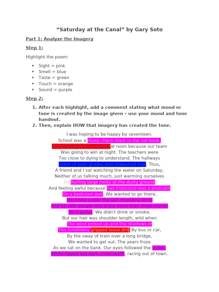 "Saturday at The Canal" by Gary Soto | PDF