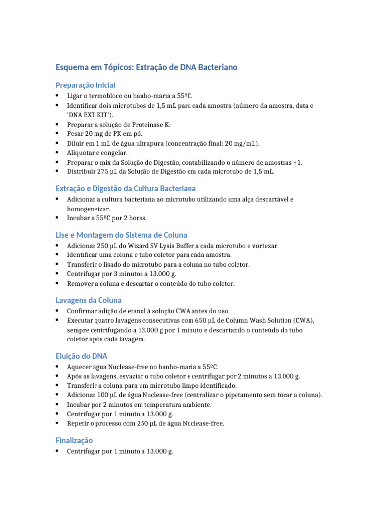 Esquema Extracao DNA Bacteriano | PDF