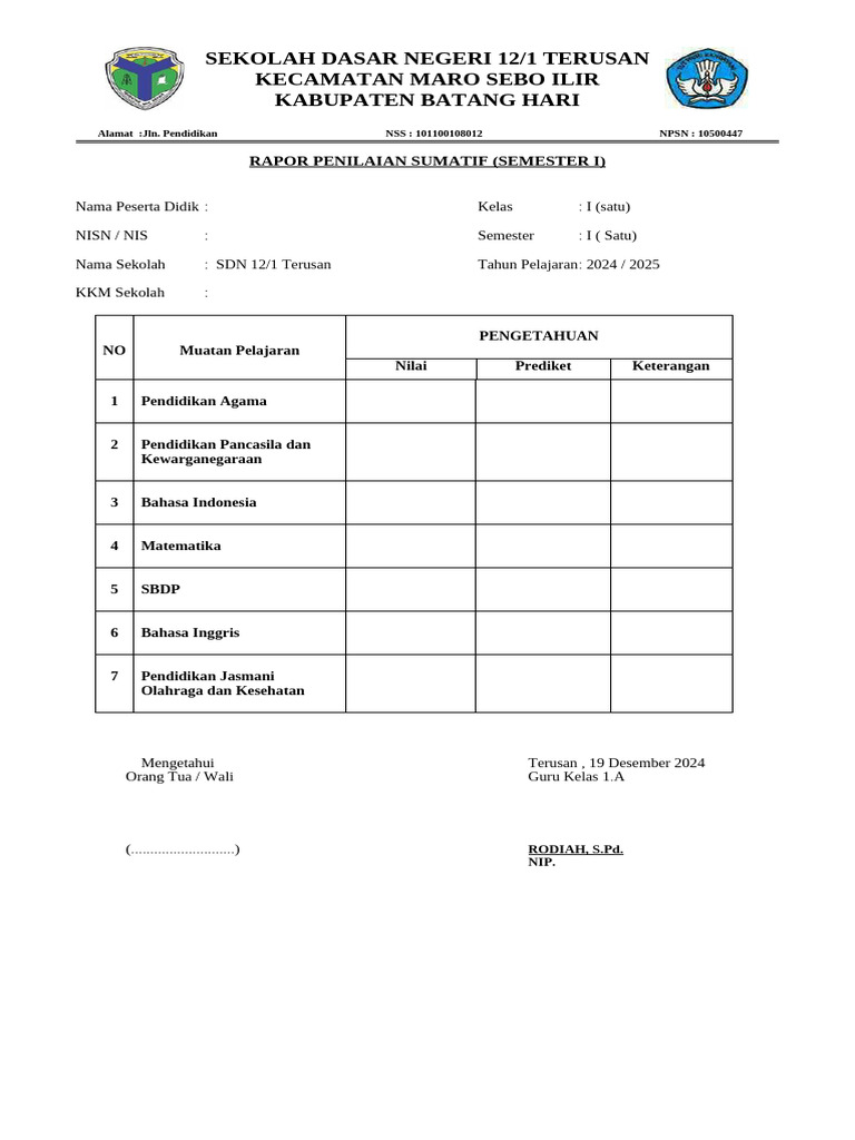 Rapor Semester Manual | PDF