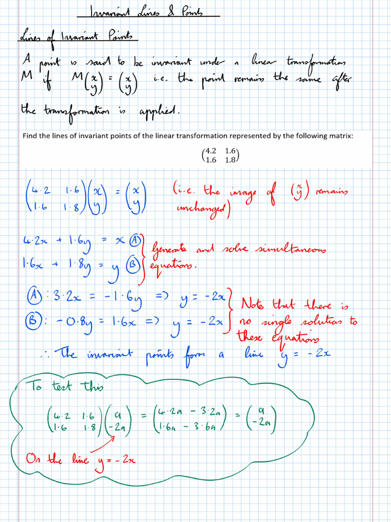 Invariant Lines and Points Lesson Notes | PDF