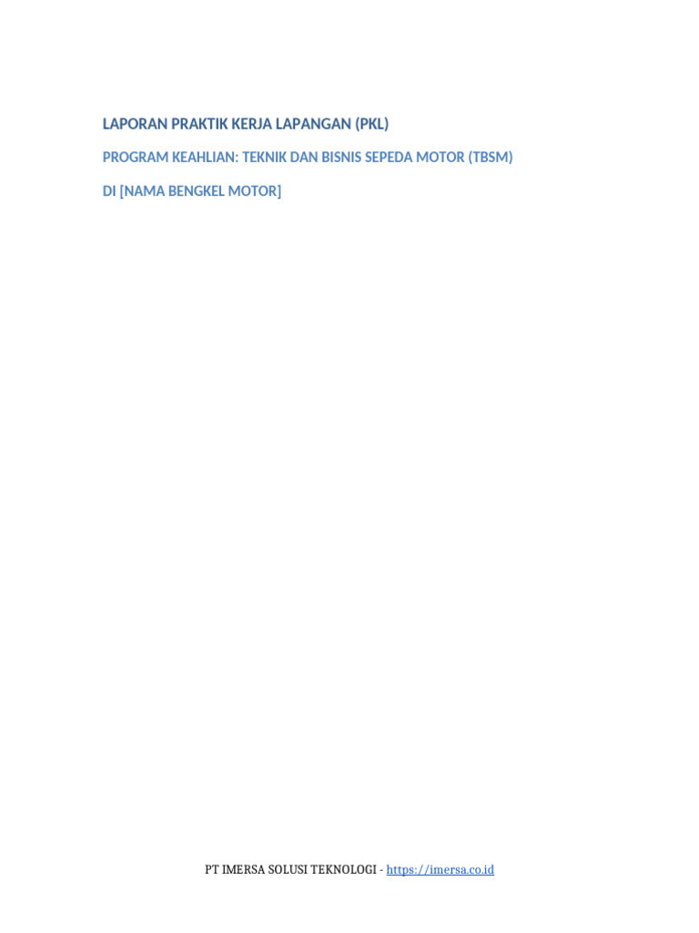 Laporan PKL TBSM di Bengkel Motor | PDF