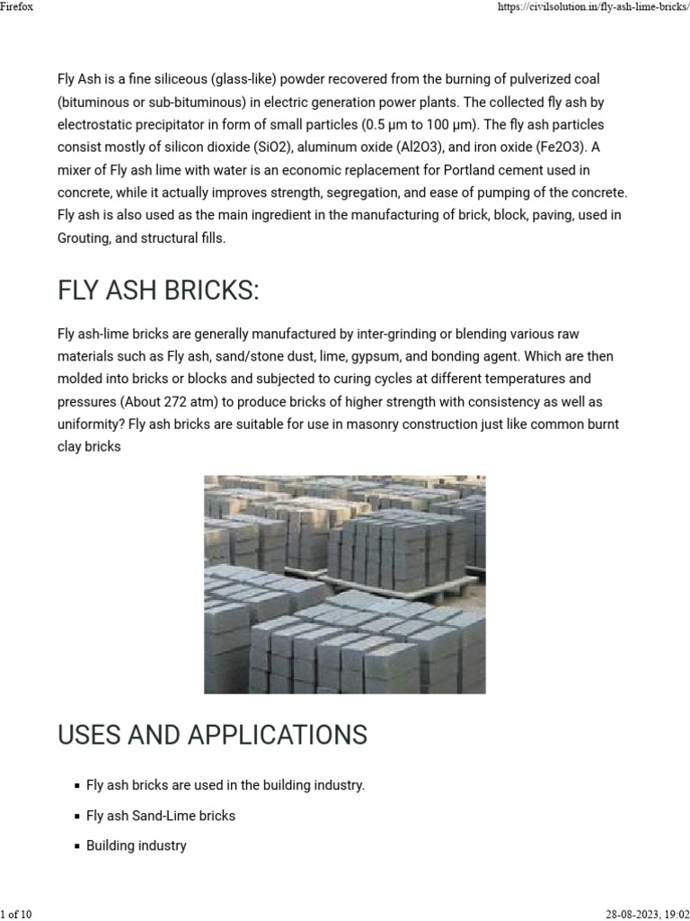 Fly Ash Lime-Bricks - Civil Solution | PDF | Brick | Lime (Material)