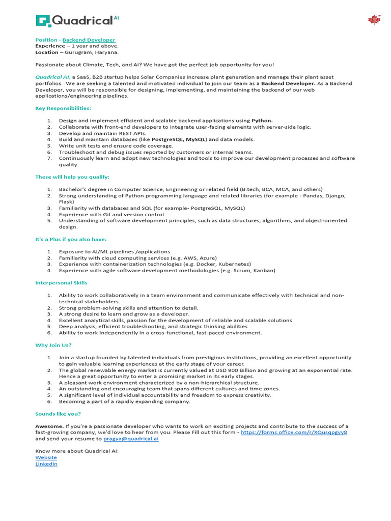 Backend Developer - Job Description | PDF | Databases | Software