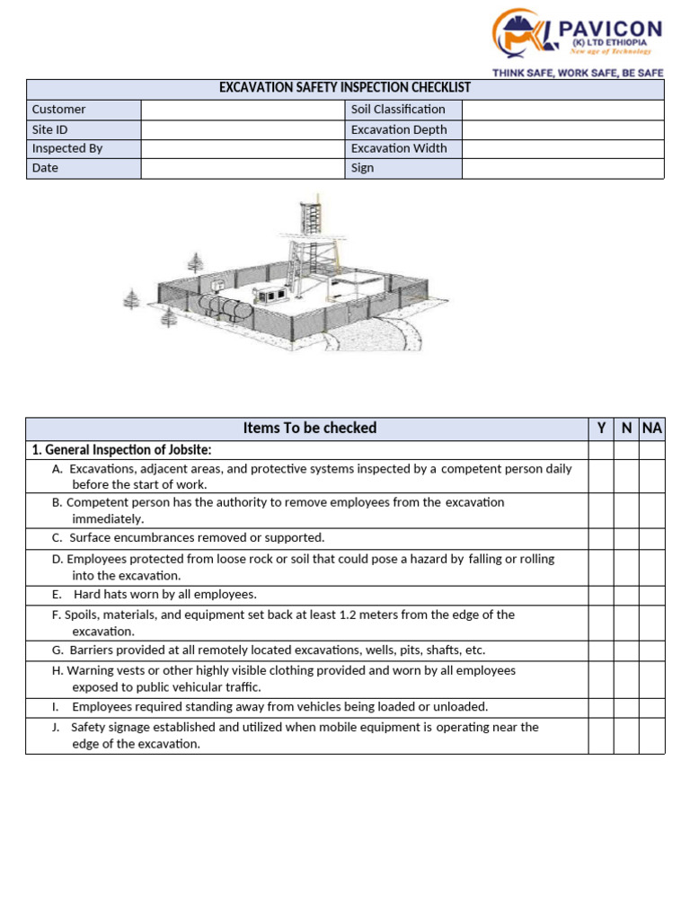Excavation Safety Inspection Checklist | PDF