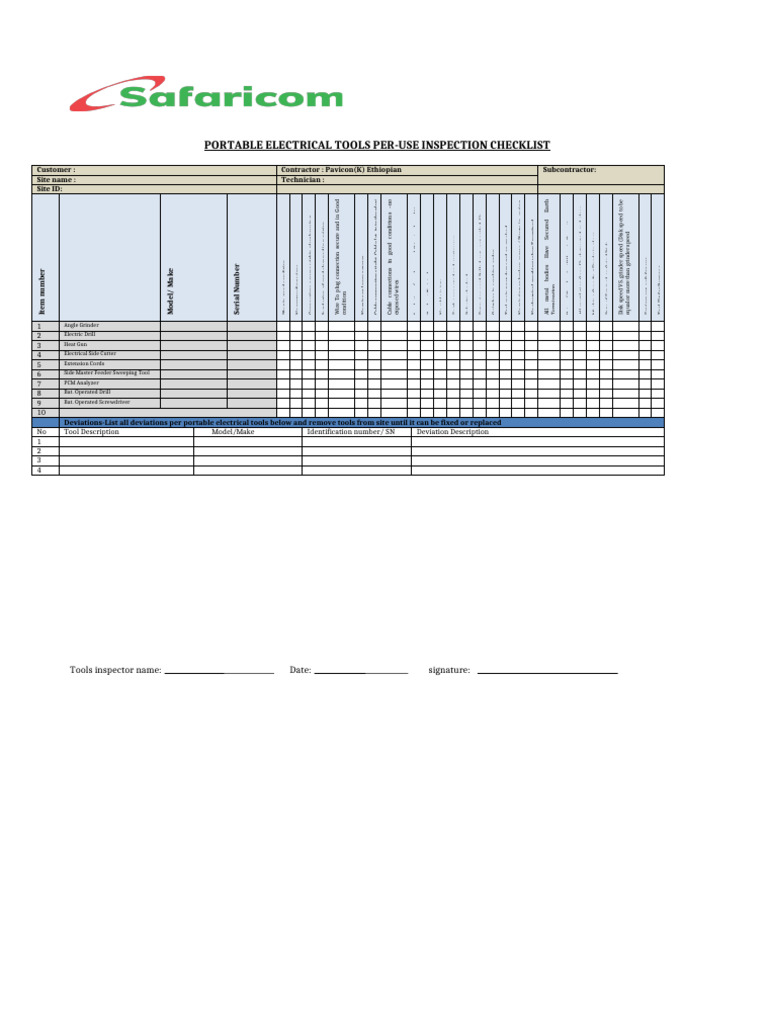 Portable Electrical Tools Per-Use Inspection Checklist | PDF ...