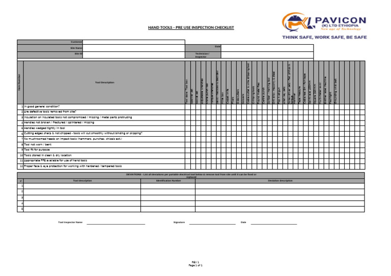 Hand Tool Inspection Checklist | PDF | Tools | Cutting Tools