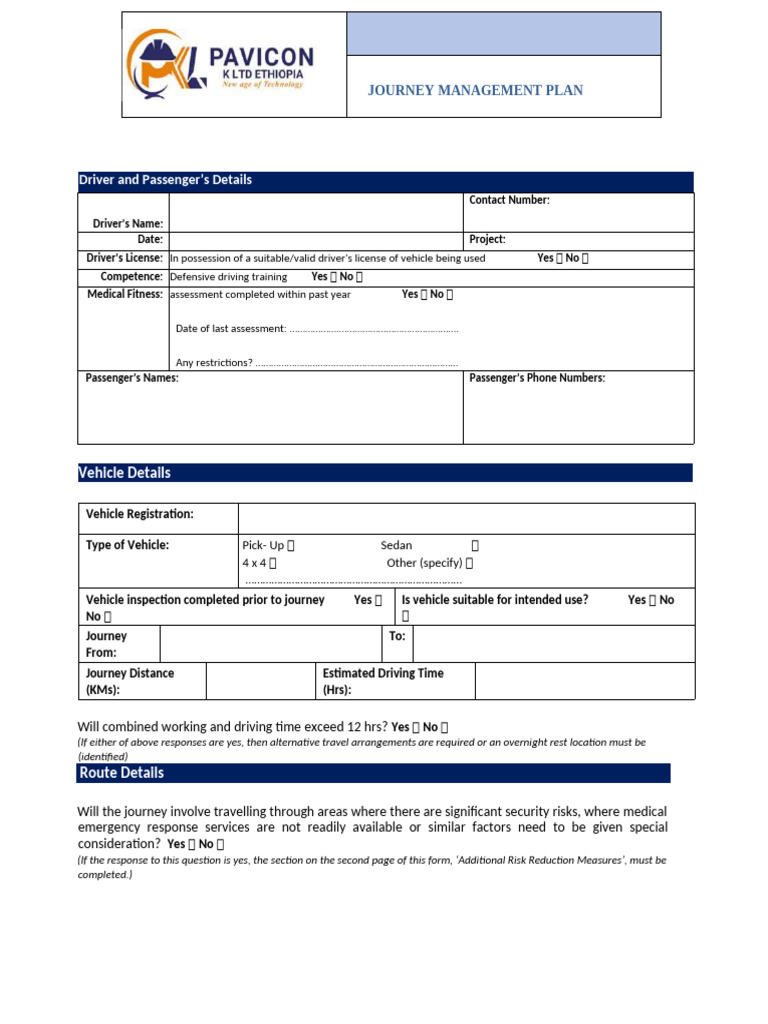 Journey Management Plan Updated | PDF | Driver's License | Vehicles