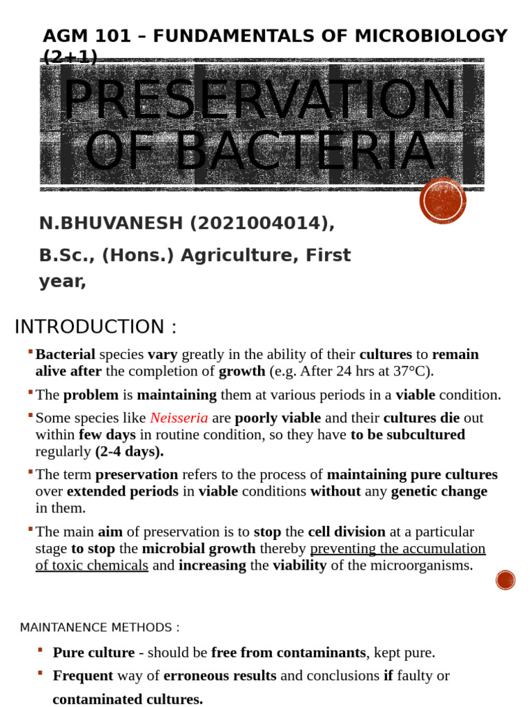 AGM 101 - Preservation of Bacteria | PDF | Microbiology