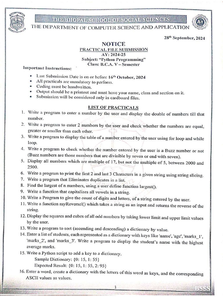 BCA Sem 5 Python Programmingg Compressed | PDF