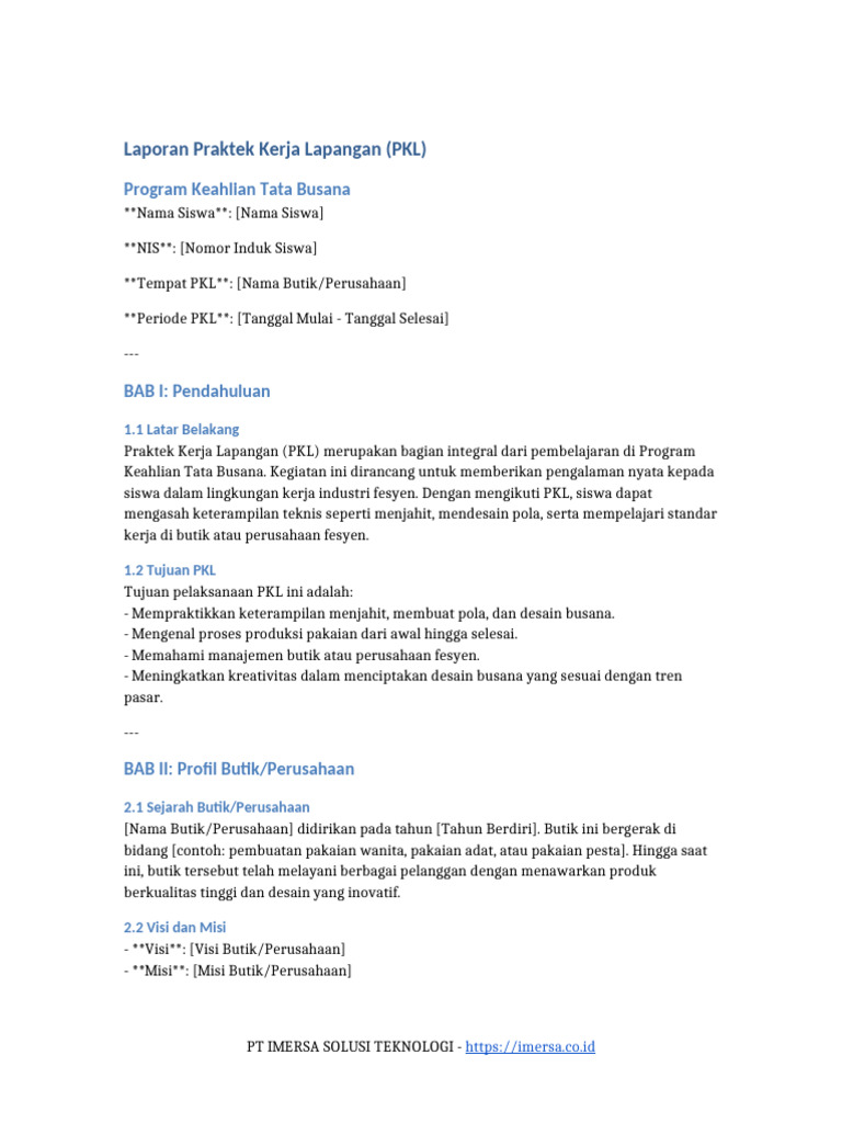 Laporan PKL Tata Busana Fesyen | PDF