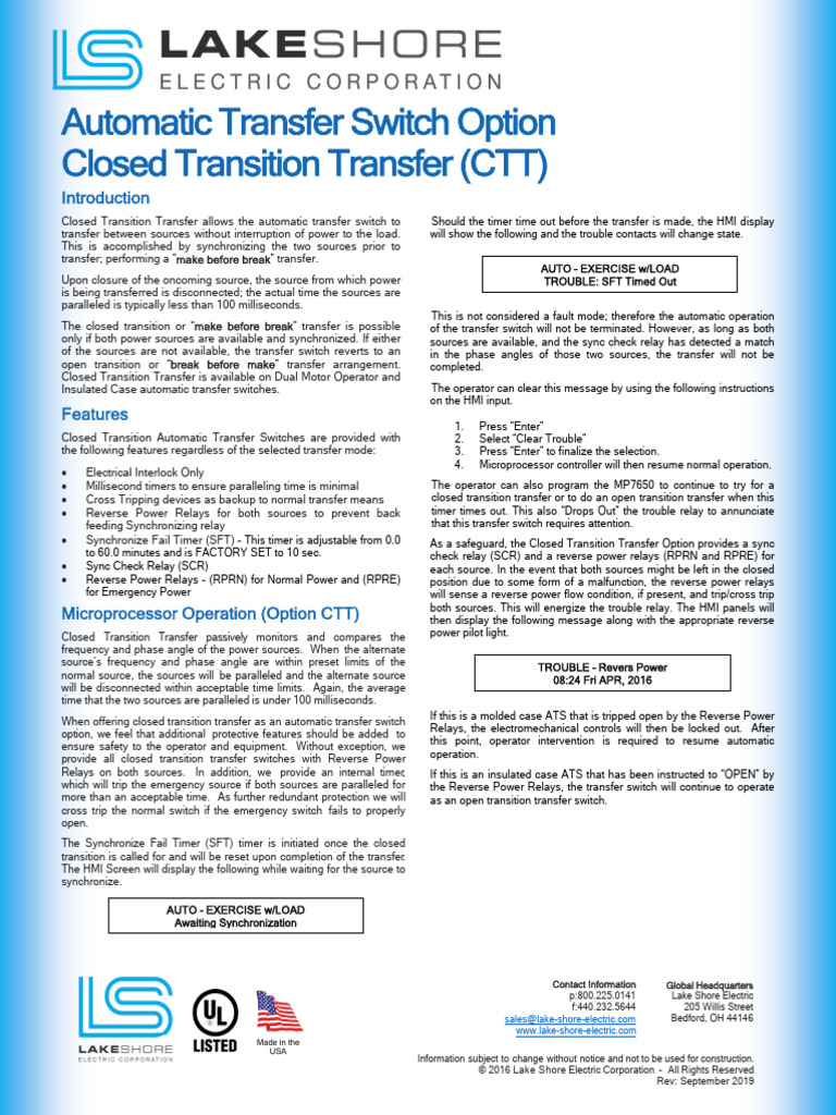 Closed Transition Transfer Guide | PDF | Switch | Relay