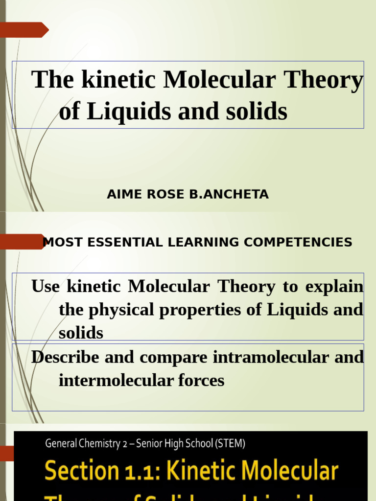 Kinetic Molecular Theory For Liquds and Solids | PDF | Intermolecular ...