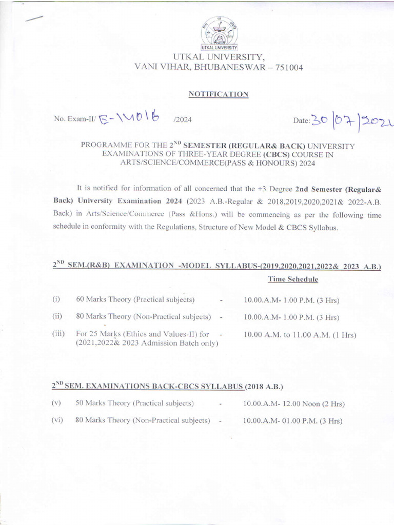 Ug 2nd Semester Exam (R&B) 2024 | PDF