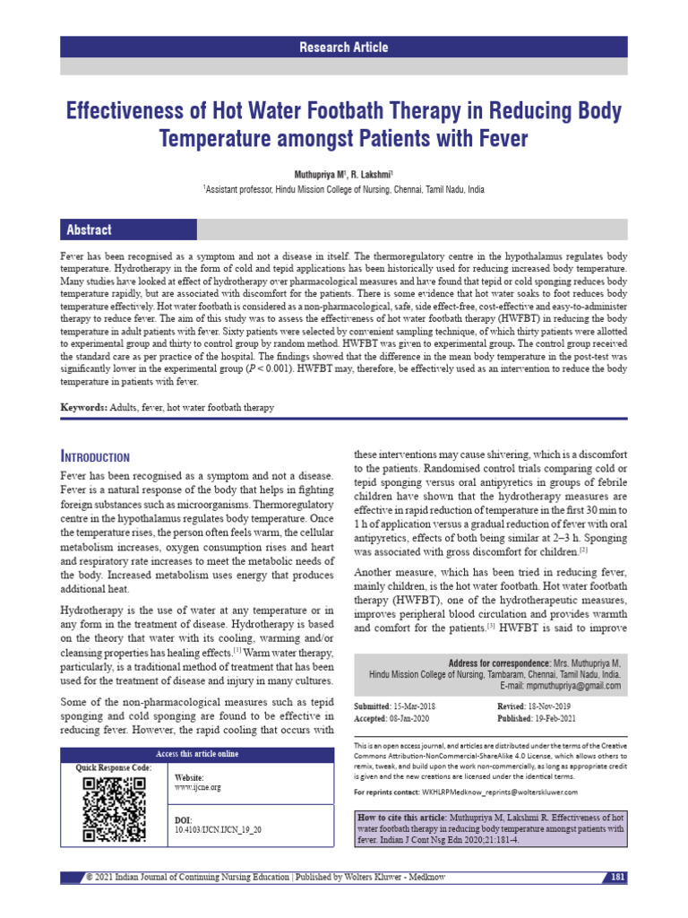 Hot Water Footbath for Fever Relief | PDF | Fever | Epidemiology
