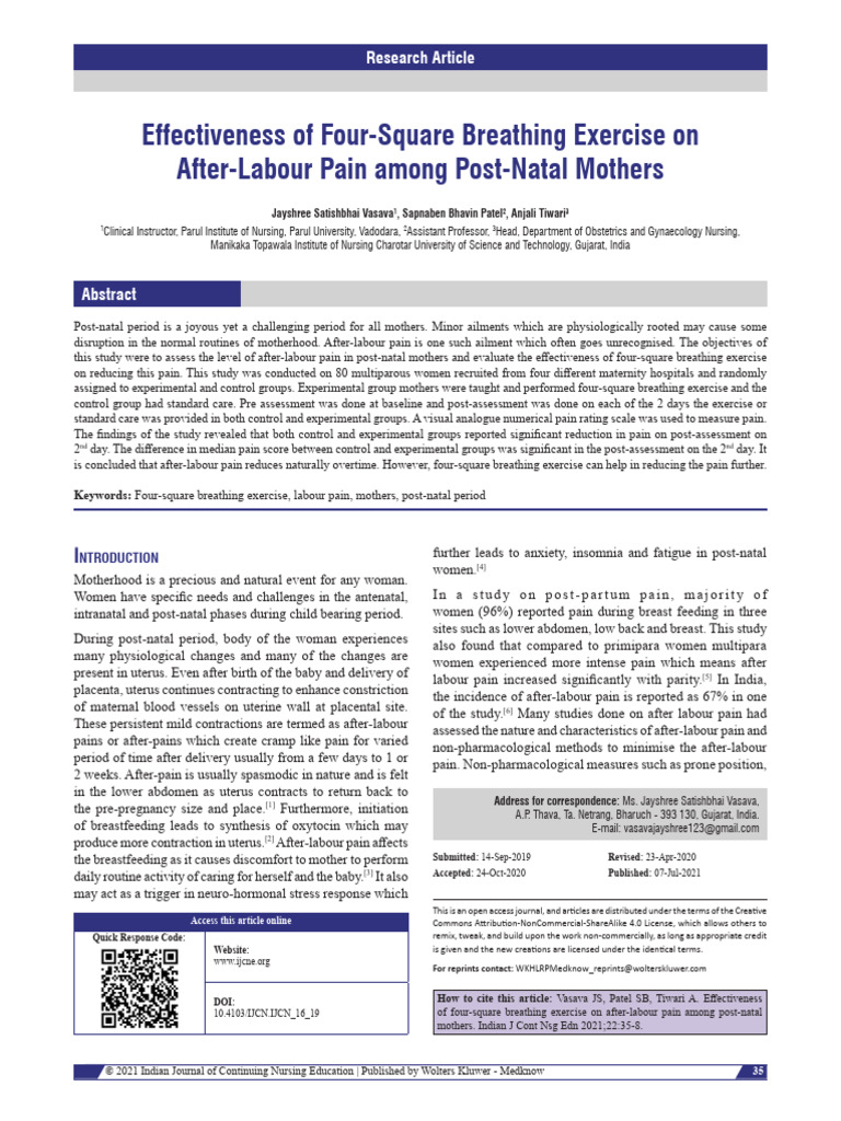 Effectiveness of Four Square Breathing Exercise On.7 | PDF | Childbirth ...