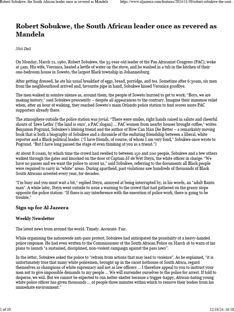 Robert Sobukwe, The South African Leader Once As Revered As Mandela ...