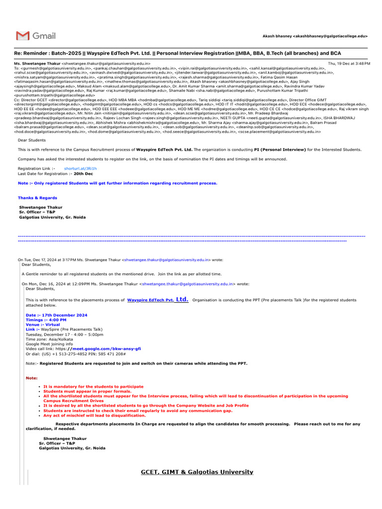 Re - Reminder - Batch-2025 Wayspire EdTech Pvt. Ltd. Personal Interview Reg | PDF | Business