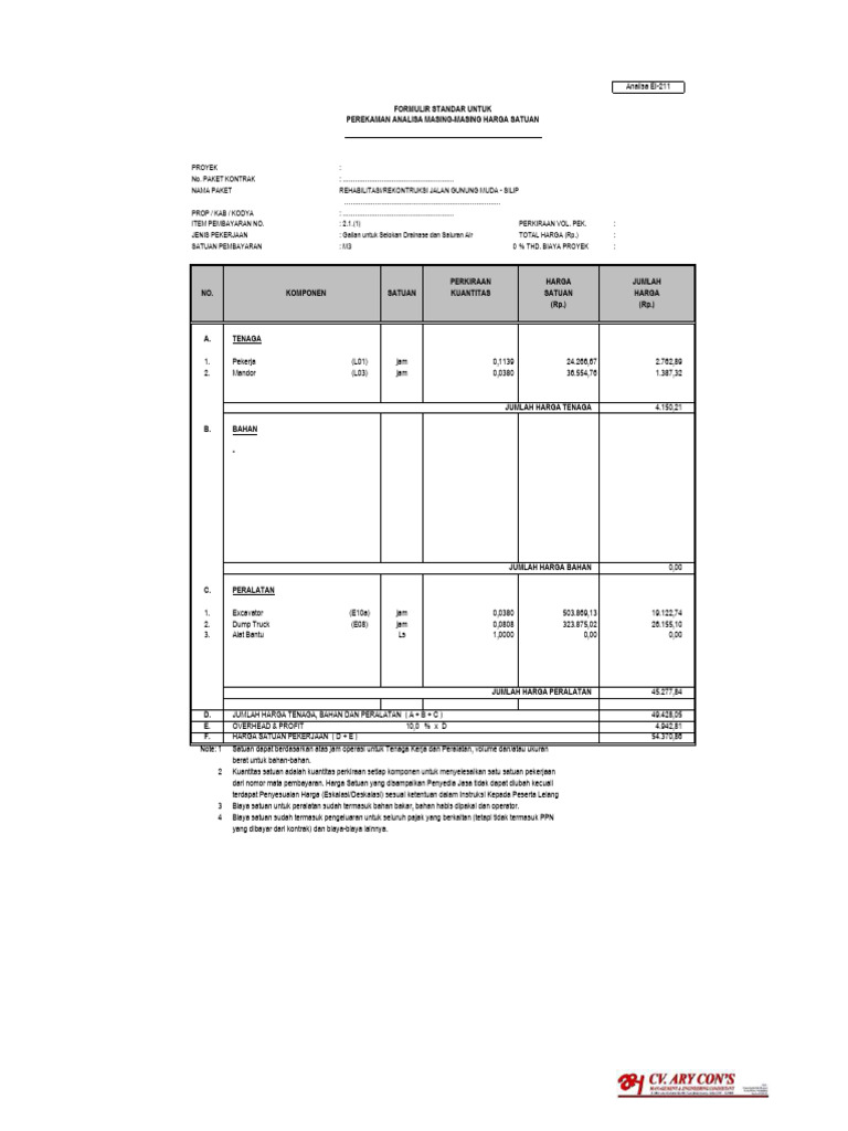 Analisa 2024 Penanganan Long Segmen Jalan Gunung Muda - Silip | PDF
