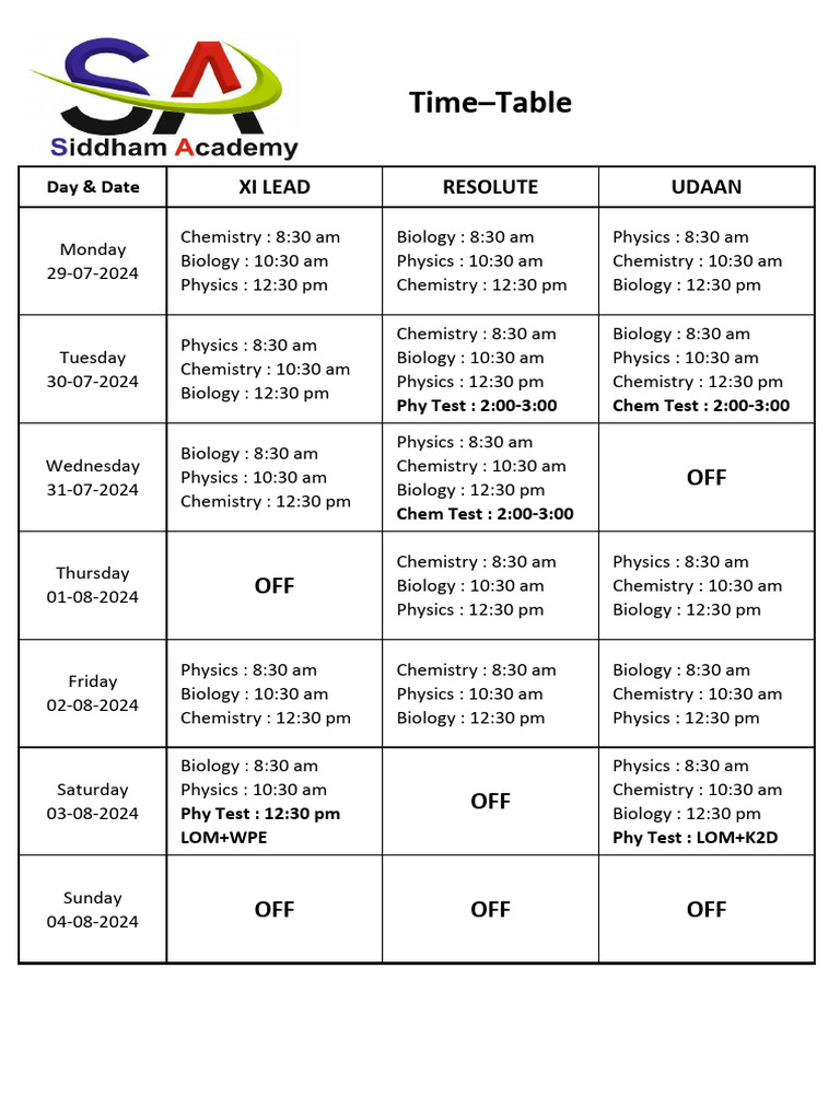 Time Table1-108 Hai Ji | PDF