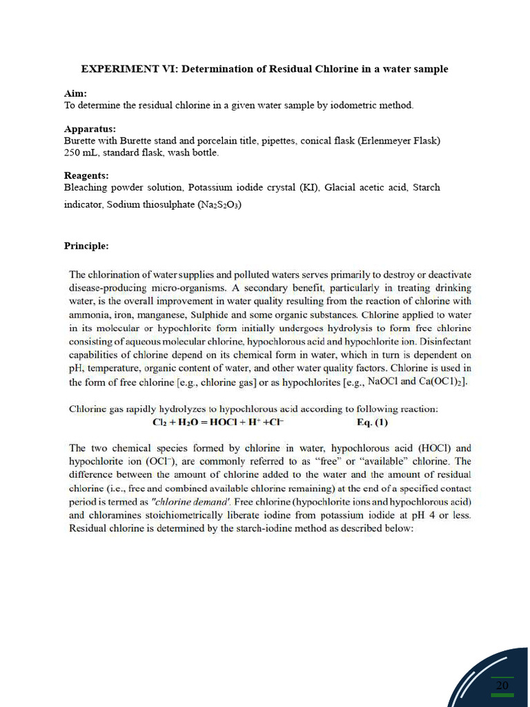 Residual Chlorine Testing Procedure | PDF