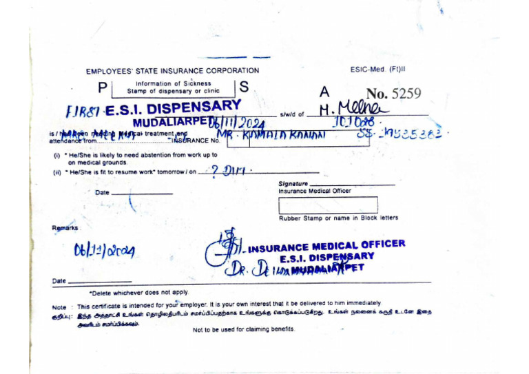 Meena ESI Form | PDF