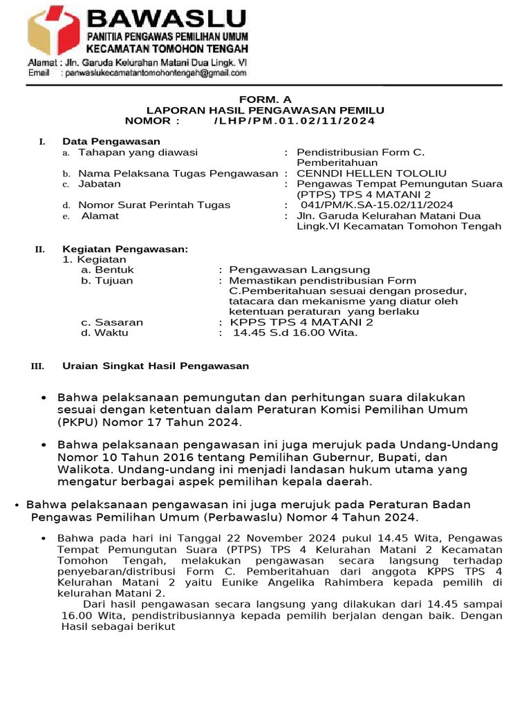 LHP PTPS - 4 - MATANI Dua - Distribusi - Form - C. - Pemberitahuan | PDF