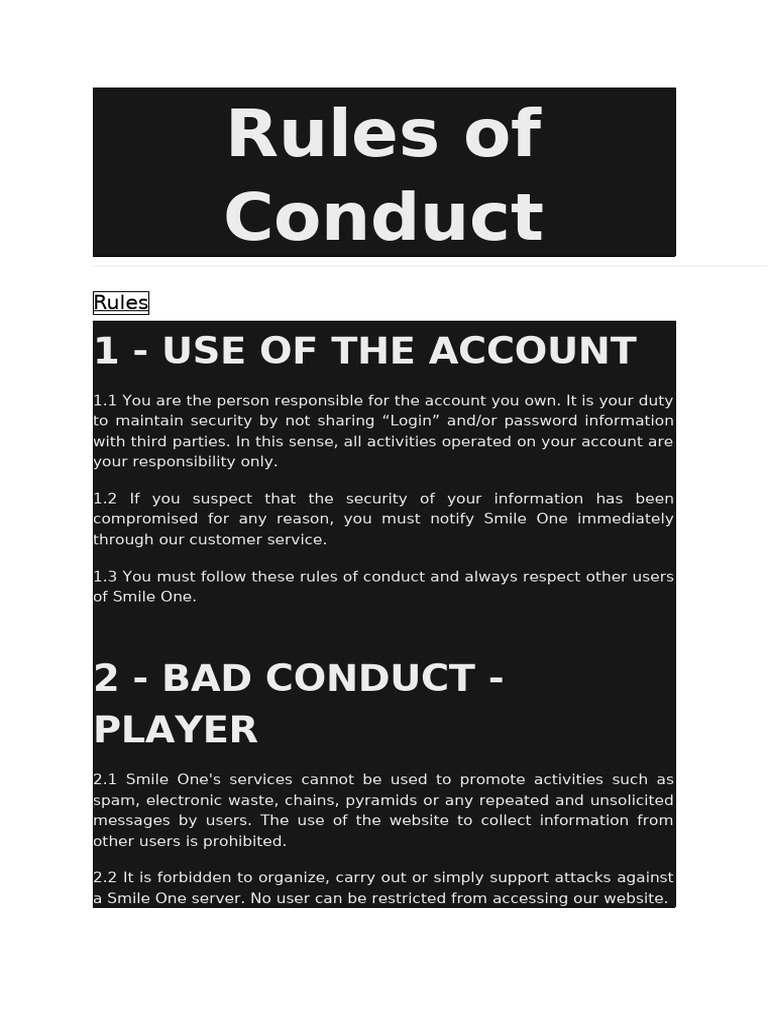 Rules of Conduct (SmileOne) | PDF | Http Cookie | Credit Card