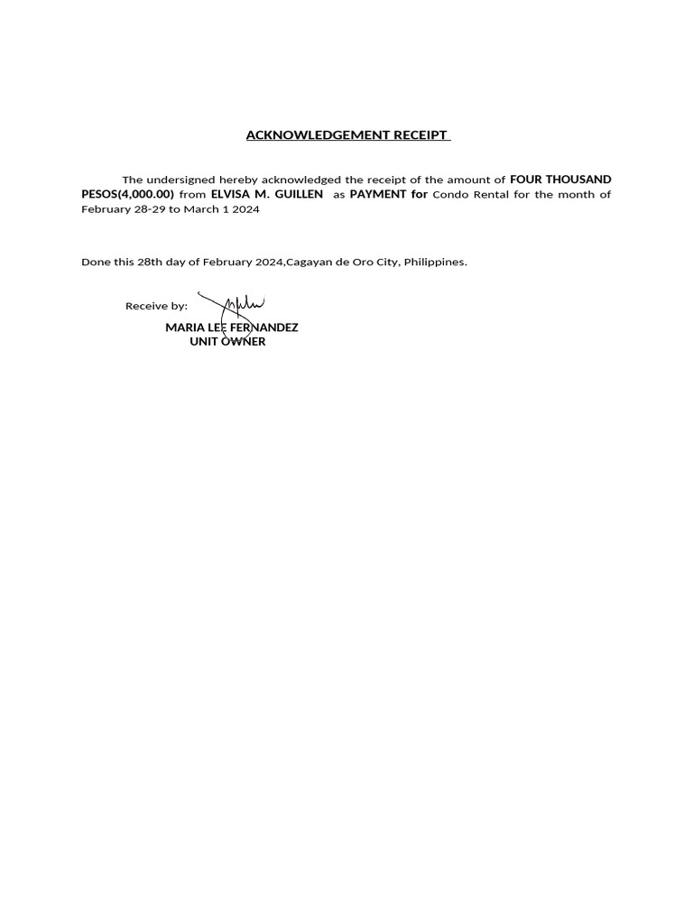 Acknowledgement Receipt Condo | PDF