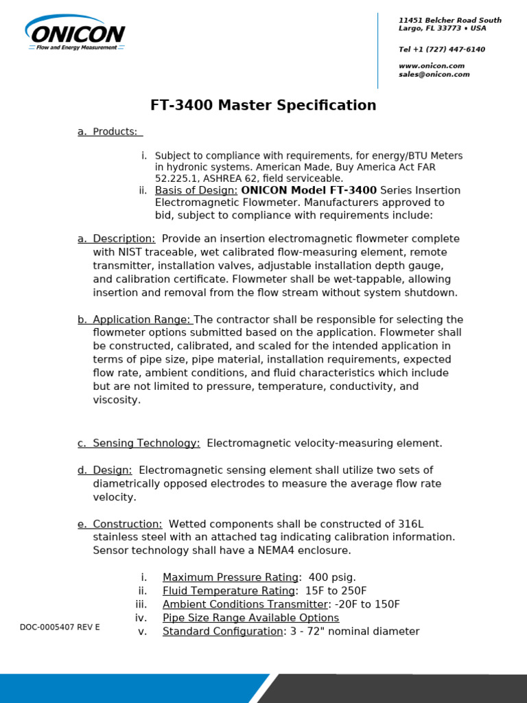 FT 3400 Flow Meter Guide Specification DOC 0005407 | PDF | Flow ...