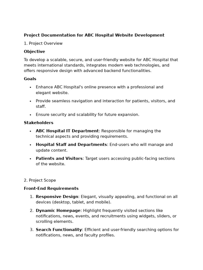 Project Documentation For ABC Hospital Website Development | PDF | Web ...