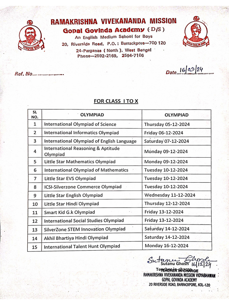 Routine schedule of Olympiad 2024 | PDF