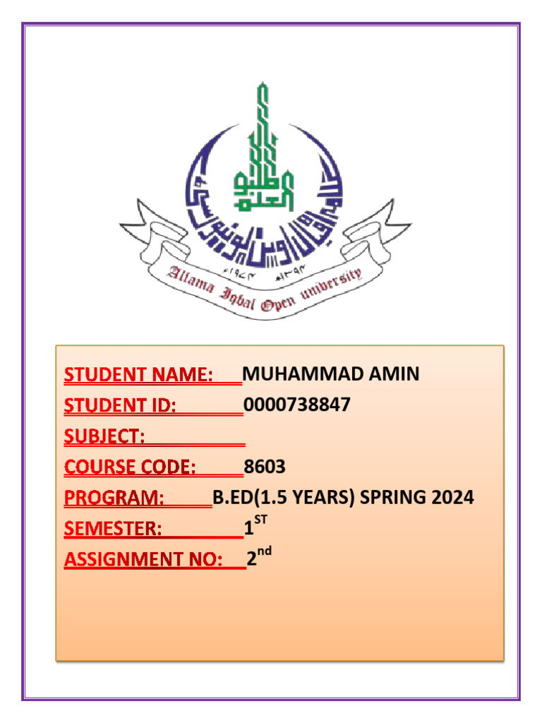8603 Assignment B.ed Aiou For Making Assignment Contact 03077892369 | PDF | Curriculum ...
