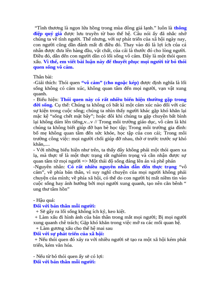 dàn ý vô cảm | PDF
