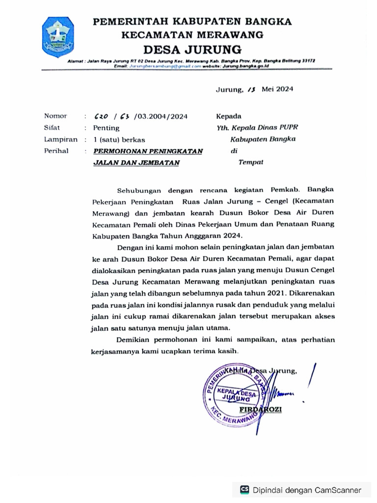 Surat Permohonan Peningkatan Jalan dan Jembatan | PDF Surat Permohonan Peningkatan Jalan dan Jembatan | PDF