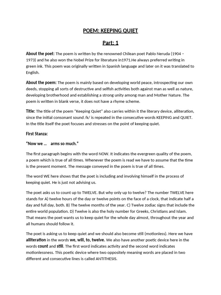 KEEPING QUIET, Summary Points | PDF | Poetry