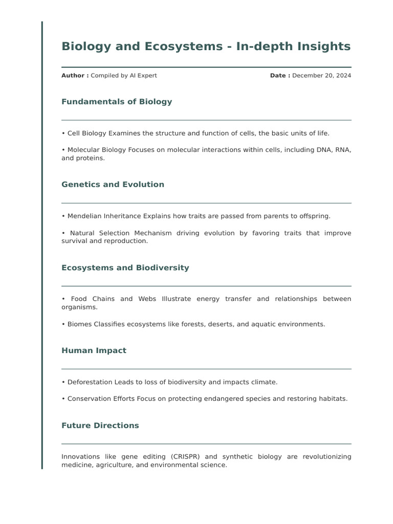Biology & Ecosystems for Enthusiasts | PDF