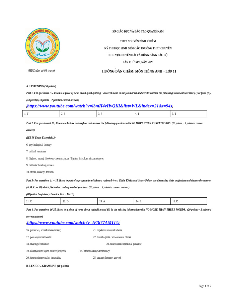 Hdc-Tieng-Anh - 11 - DHBB - 2023 QN | PDF