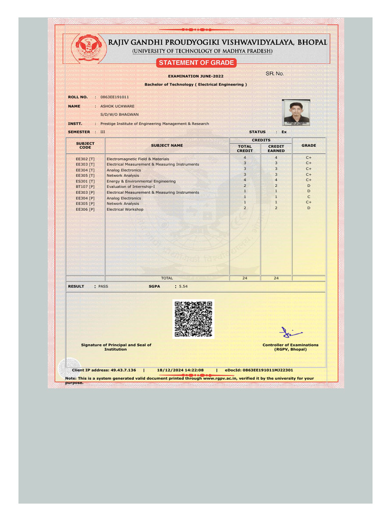 Rajiv Gandhi Proudyogiki Vishwavidyalaya, Bhopal - 12 | PDF | Engineering | Electrical Engineering