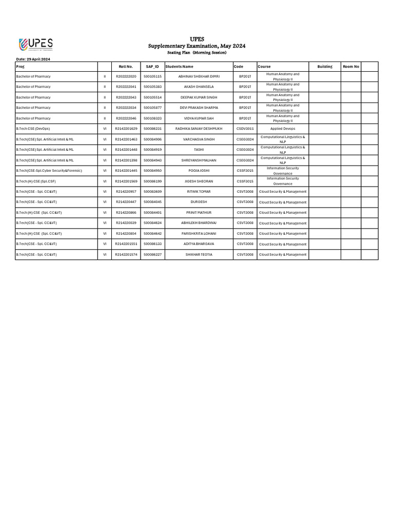 Supplementary Examination Seating Plan - (Even Sem) May 2024 | PDF ...
