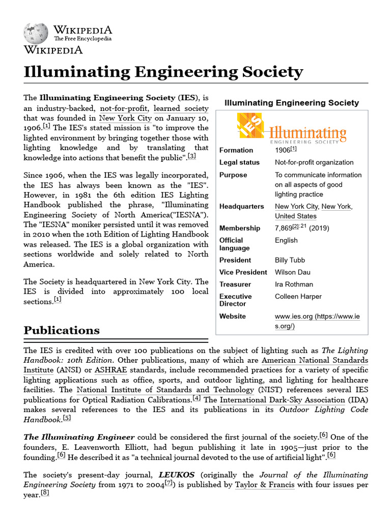 Illuminating Engineering Society - Wikipedia | PDF | Lighting | Light