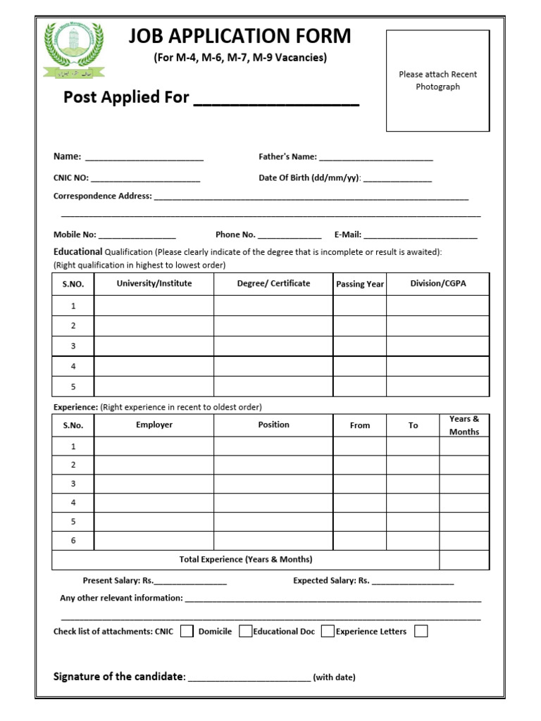 Job Application Form M4 M6 M7 M9 | PDF