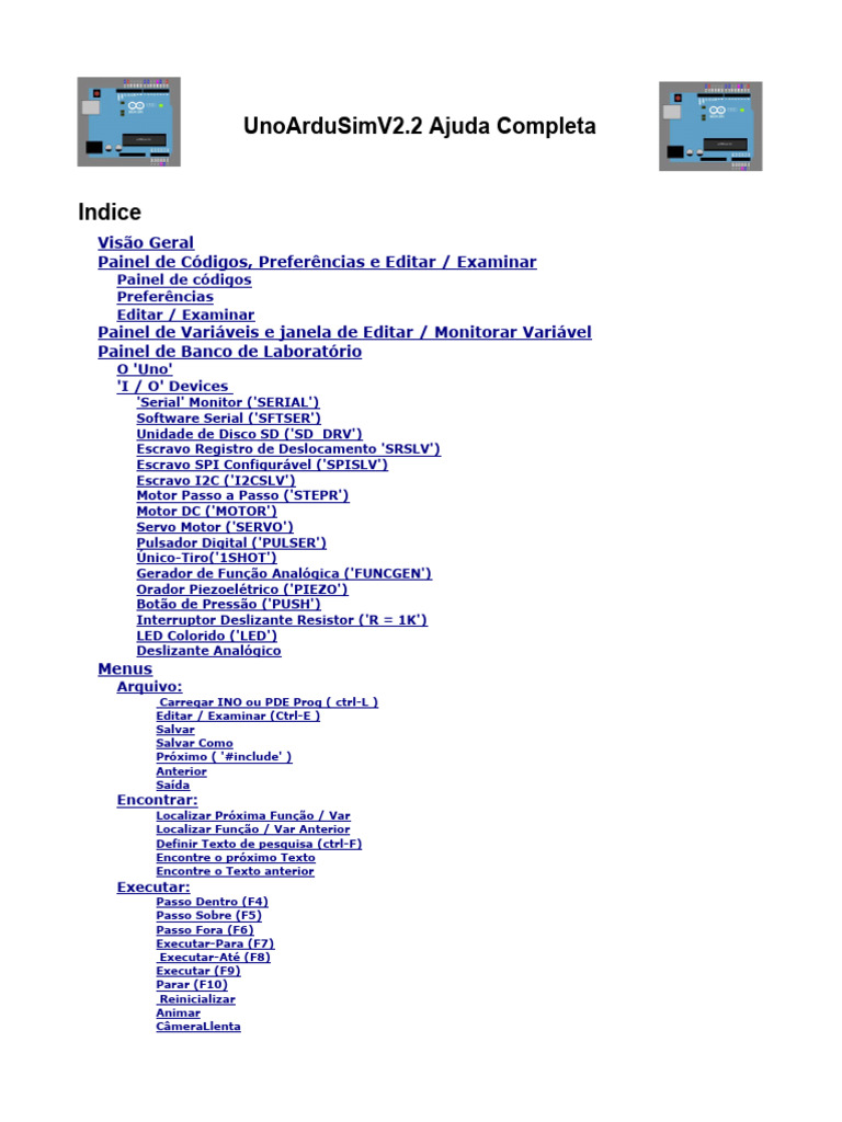 UnoArduSim FullHelp PT | PDF | Janela (informática) | Arduino